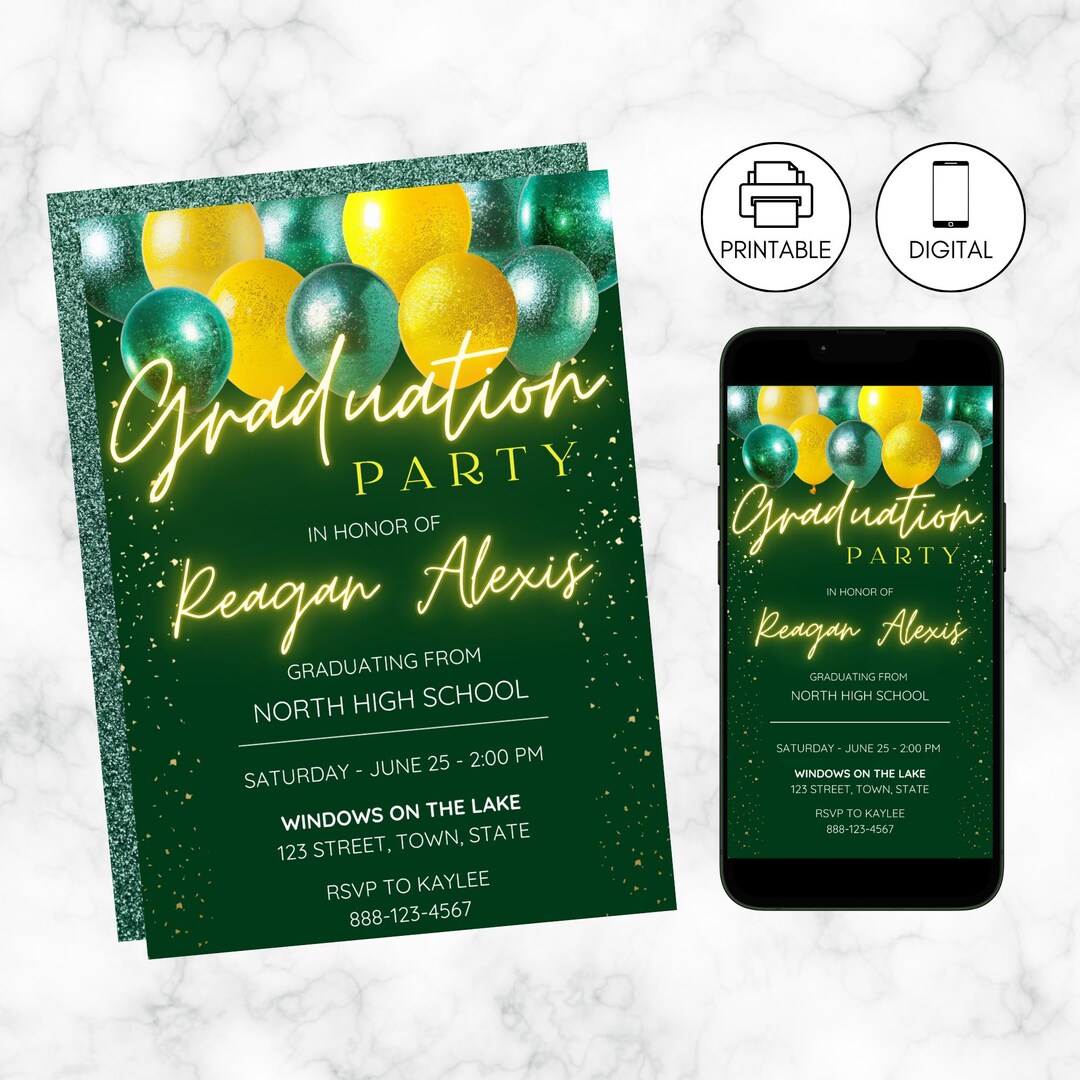 Green & Yellow Graduation Invite | Grad Announcement | Grad Party ...