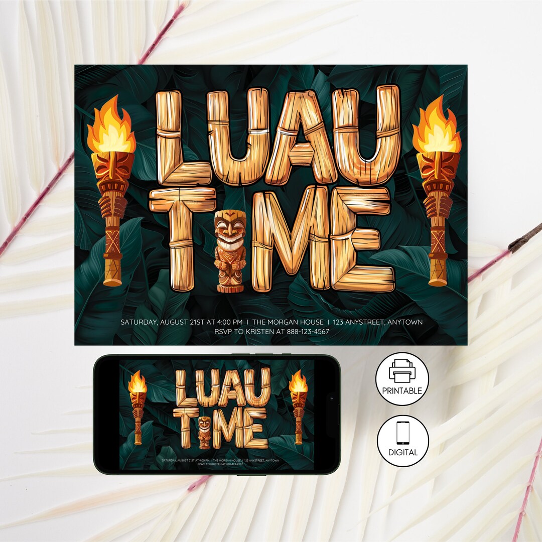 Luau Party Flyer Template, Tropical Tiki Torches Hawaiian Theme Summer ...