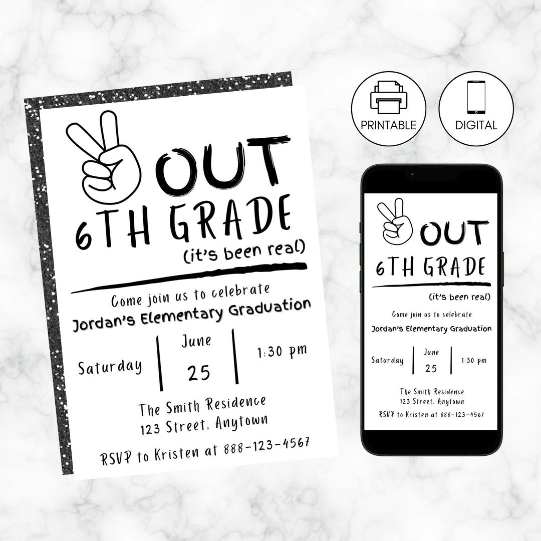 Elementary School Graduation Invitation | Peace Out | Editable Party ...