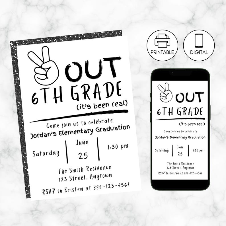 Elementary School Graduation Invitation | Peace Out | Editable Party ...