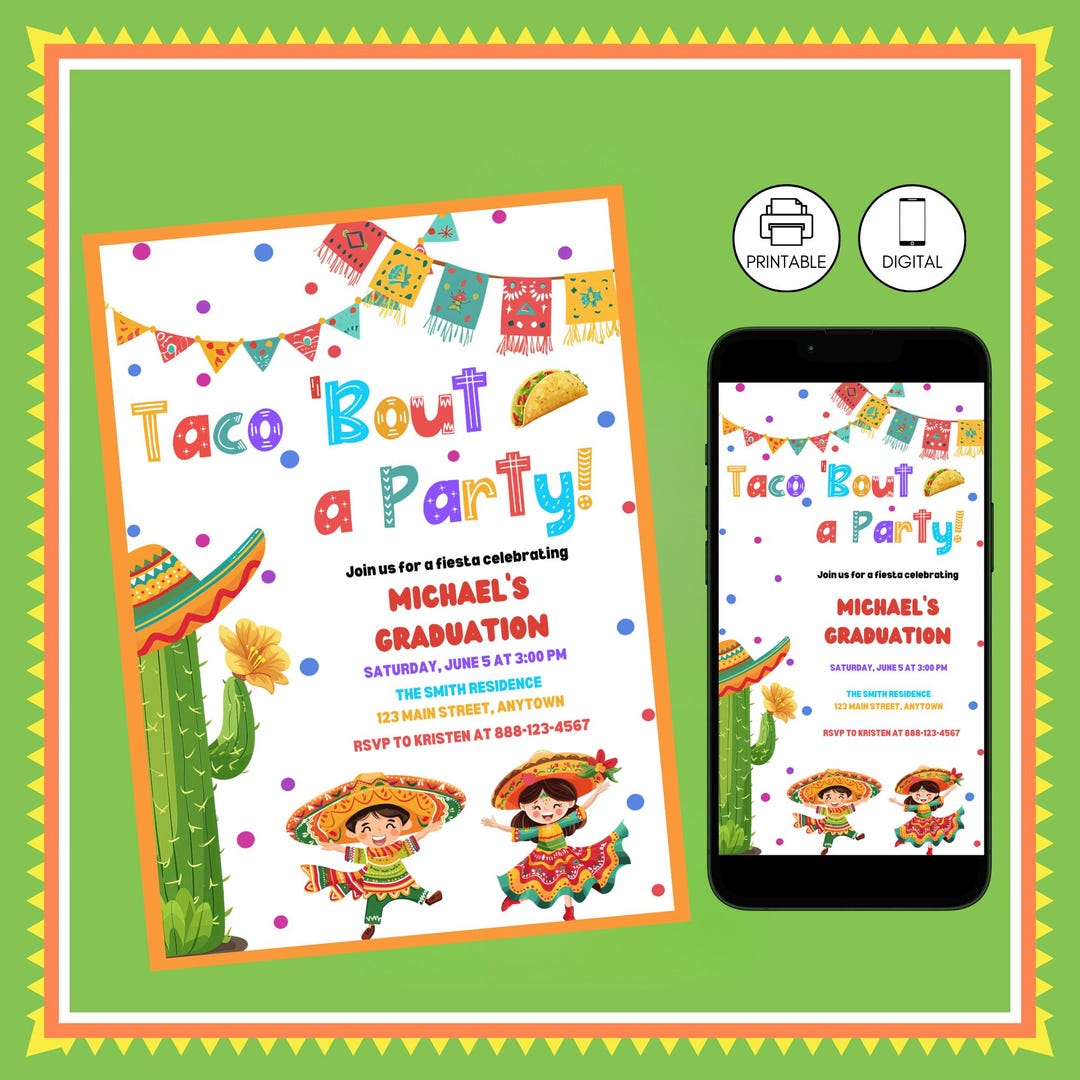 Fiesta Graduation Party Invitation Template, Taco 'bout a Party Grad ...