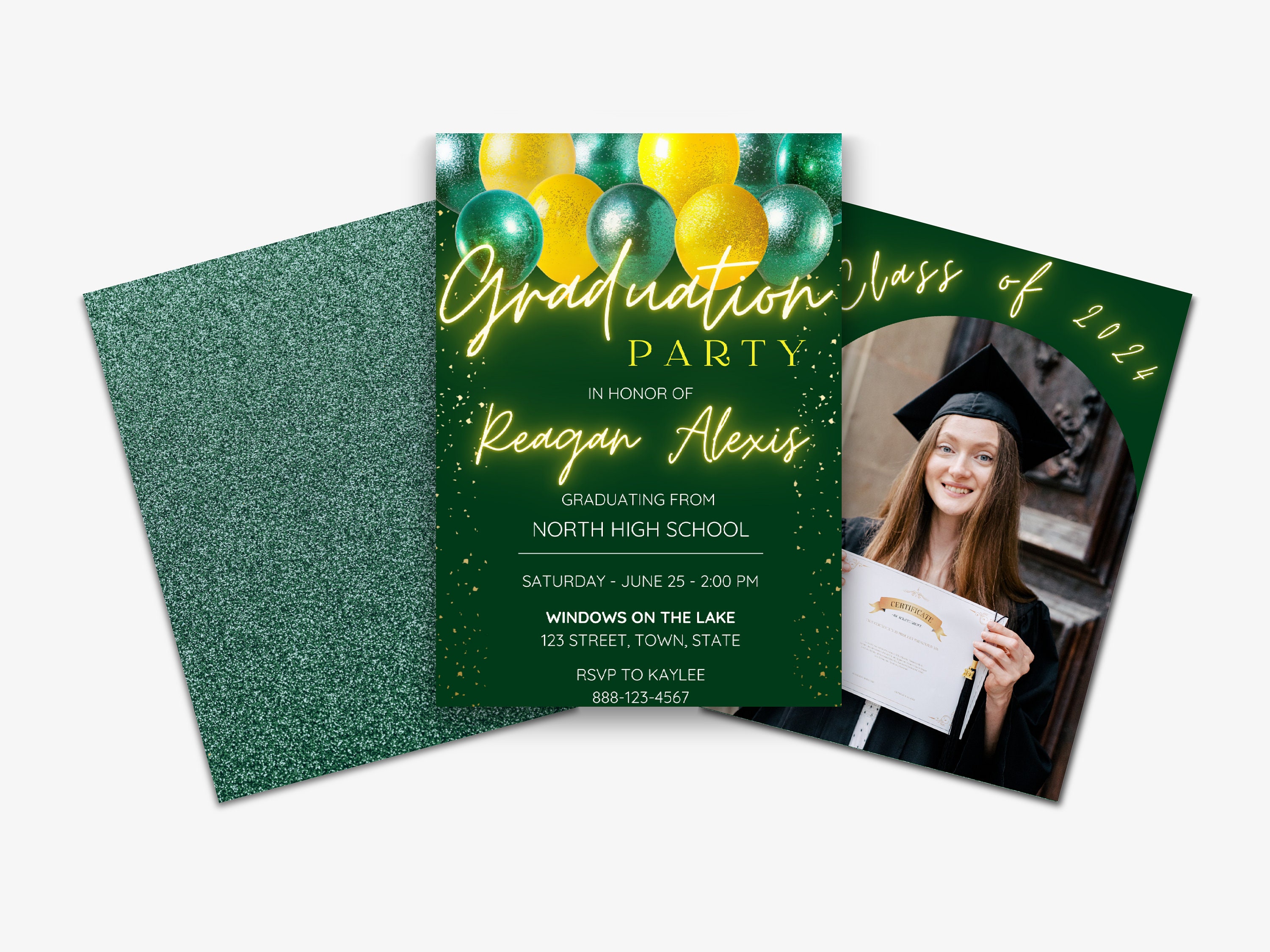 Green & Yellow Graduation Invite | Grad Announcement | Grad Party ...