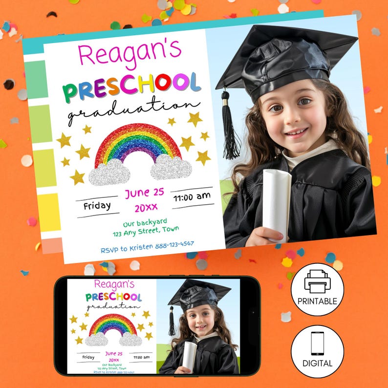Pre-k Graduation Party Photo Invitation Template, Preschool Ceremony ...