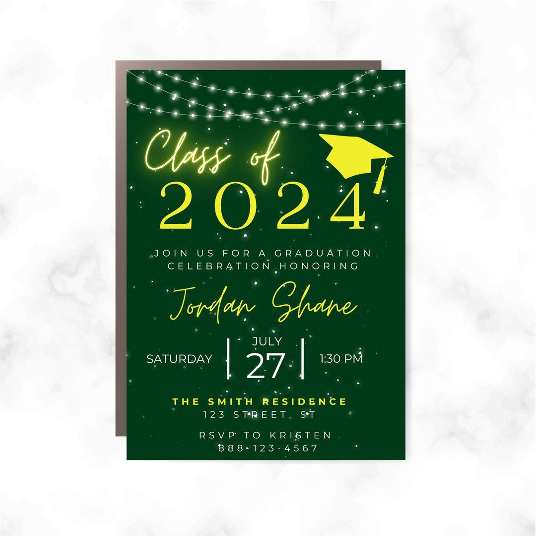 Green & Yellow Graduation Invite | Grad Announcement | Grad Party ...