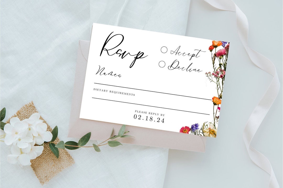 Wildflower Rsvp Postcard Template Editable Attendance Printable Rsvp ...