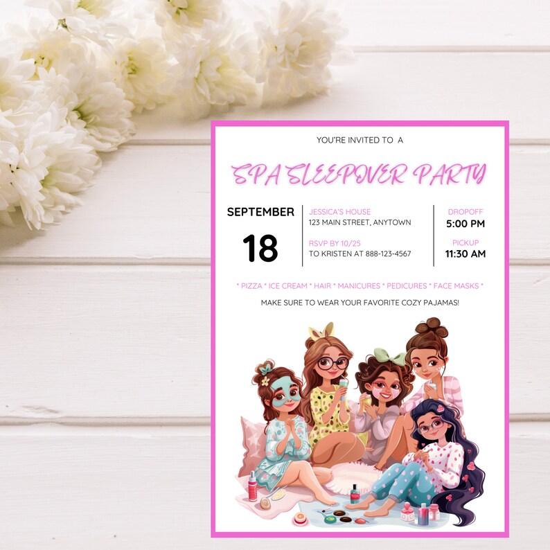 Spa Sleepover Pajama Party Invitation Template, Spa Day Invite, Instant ...
