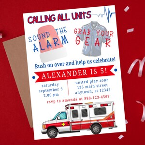 First Responders Birthday Party Invitation Template, EMT Ambulance ...