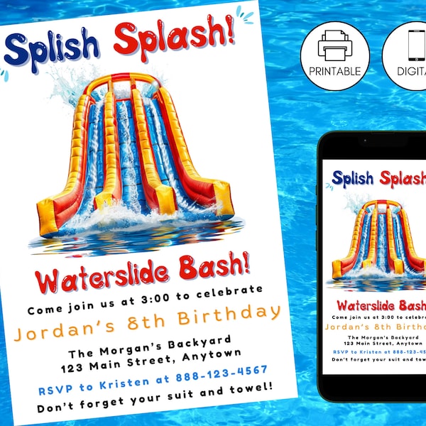 Waterslide Birthday Party Clipart - Etsy