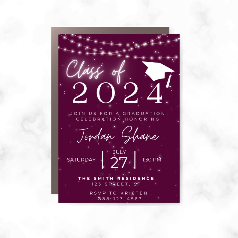 Maroon and White Graduation Invite | Grad Announcement | Grad Party ...