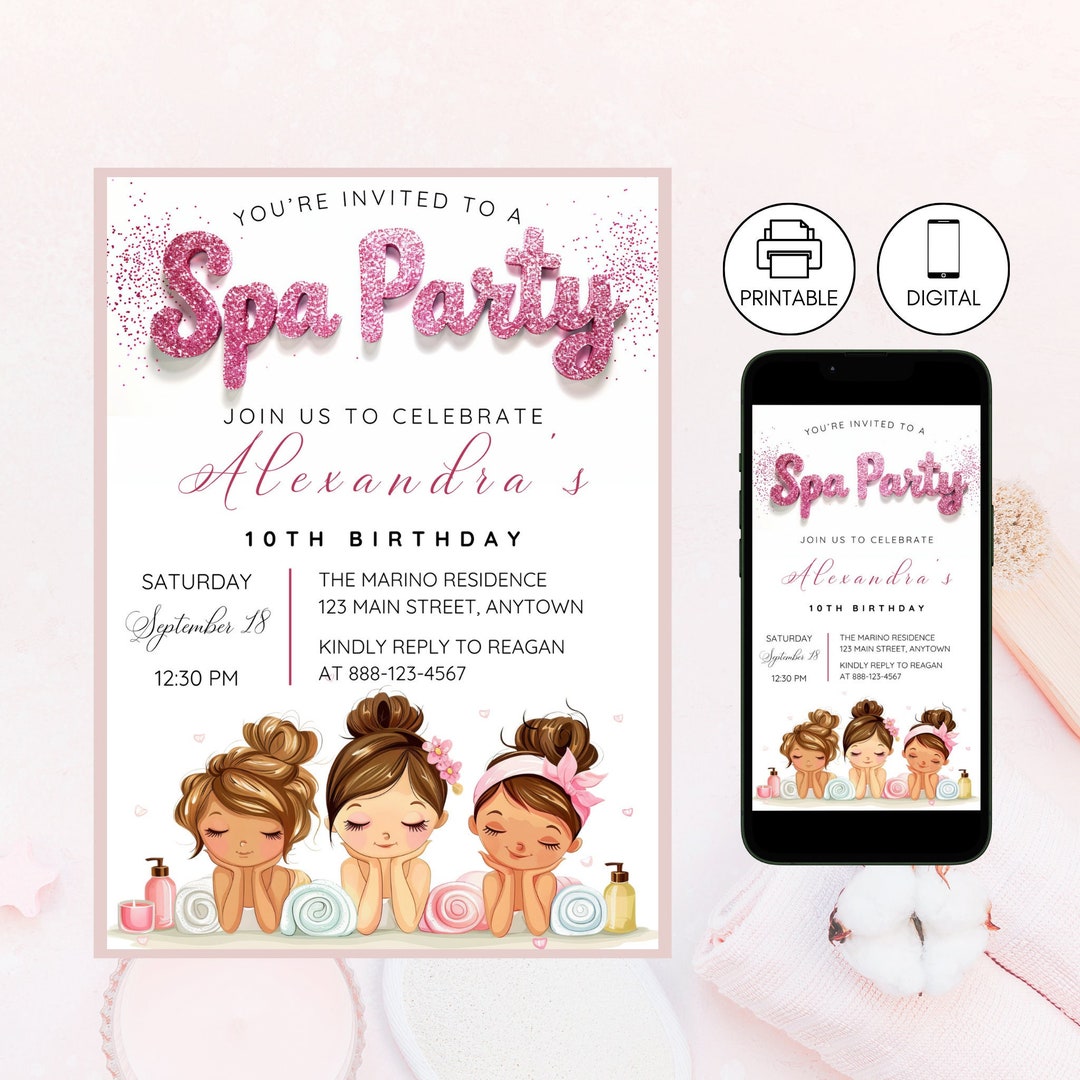 Spa Birthday Party Girl Invitation, Pamper Party Editable Invite ...
