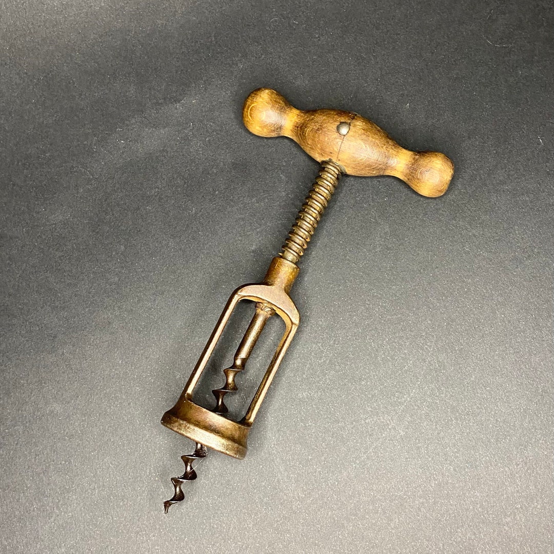 Vintage Corkscrew Made of Metal and Wood, With a Spring Mechanism ...