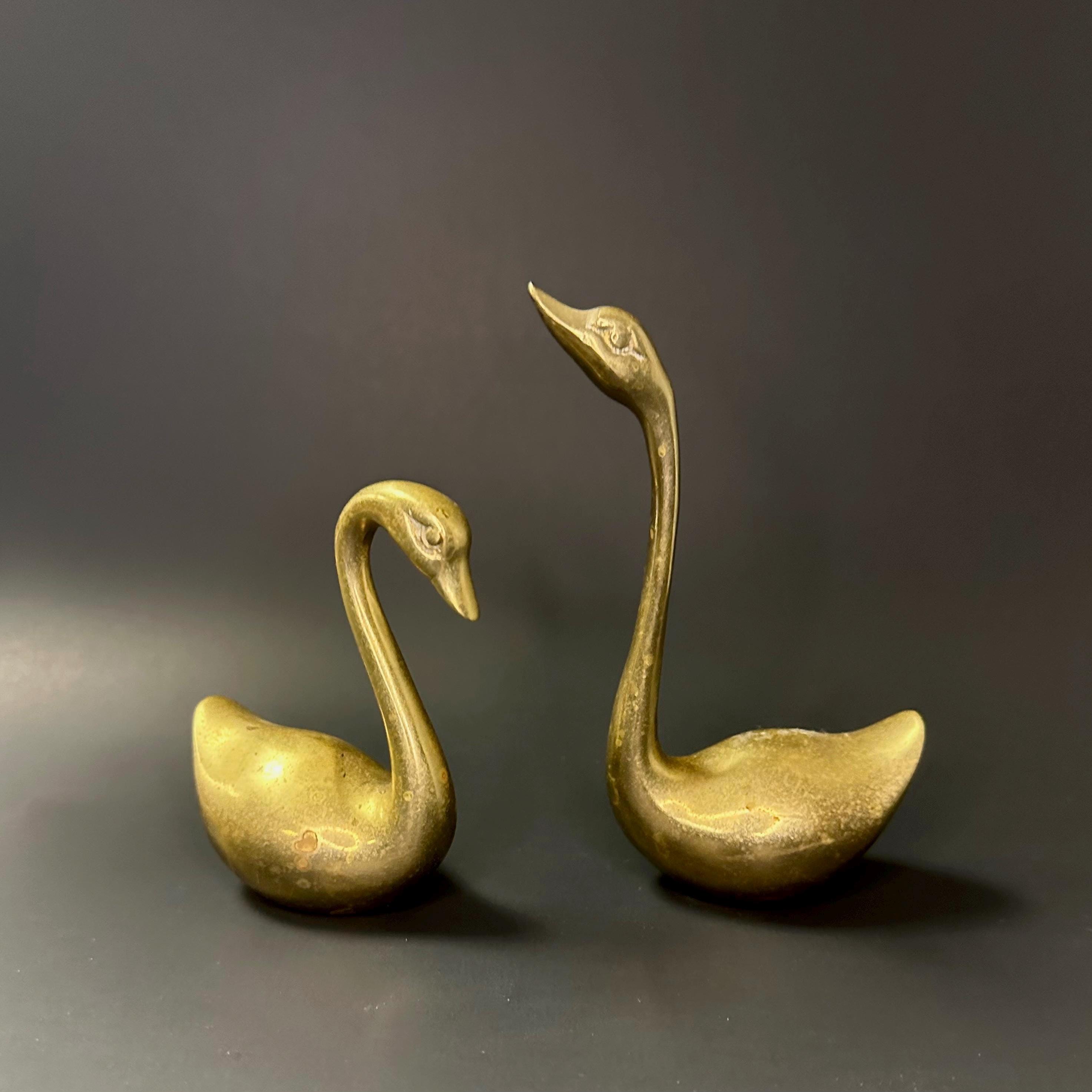 Pair of Solid Brass Swans, Made in Korea, Vintage Patina, Bird Lover ...