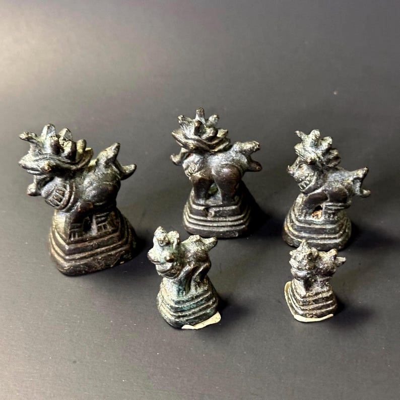 Foo Dog Dragon Antique Burmese Opium Weights Set of Five, Solid Bronze ...