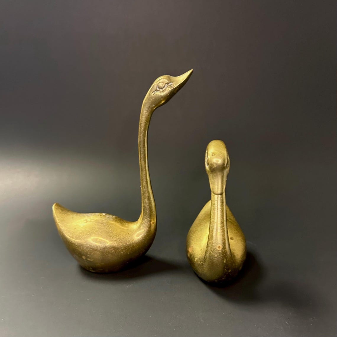 Pair of Solid Brass Swans, Made in Korea, Vintage Patina, Bird Lover ...