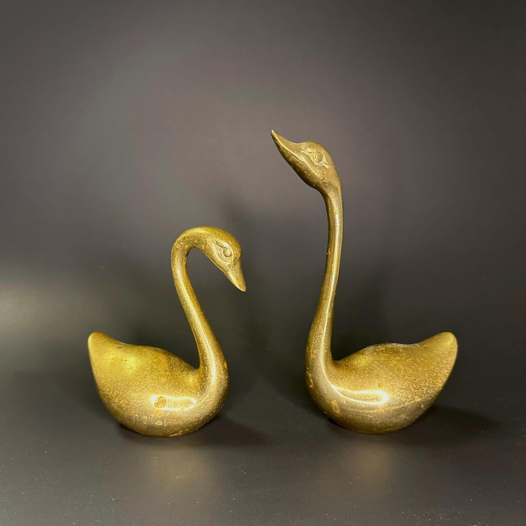 Pair of Solid Brass Swans, Made in Korea, Vintage Patina, Bird Lover ...