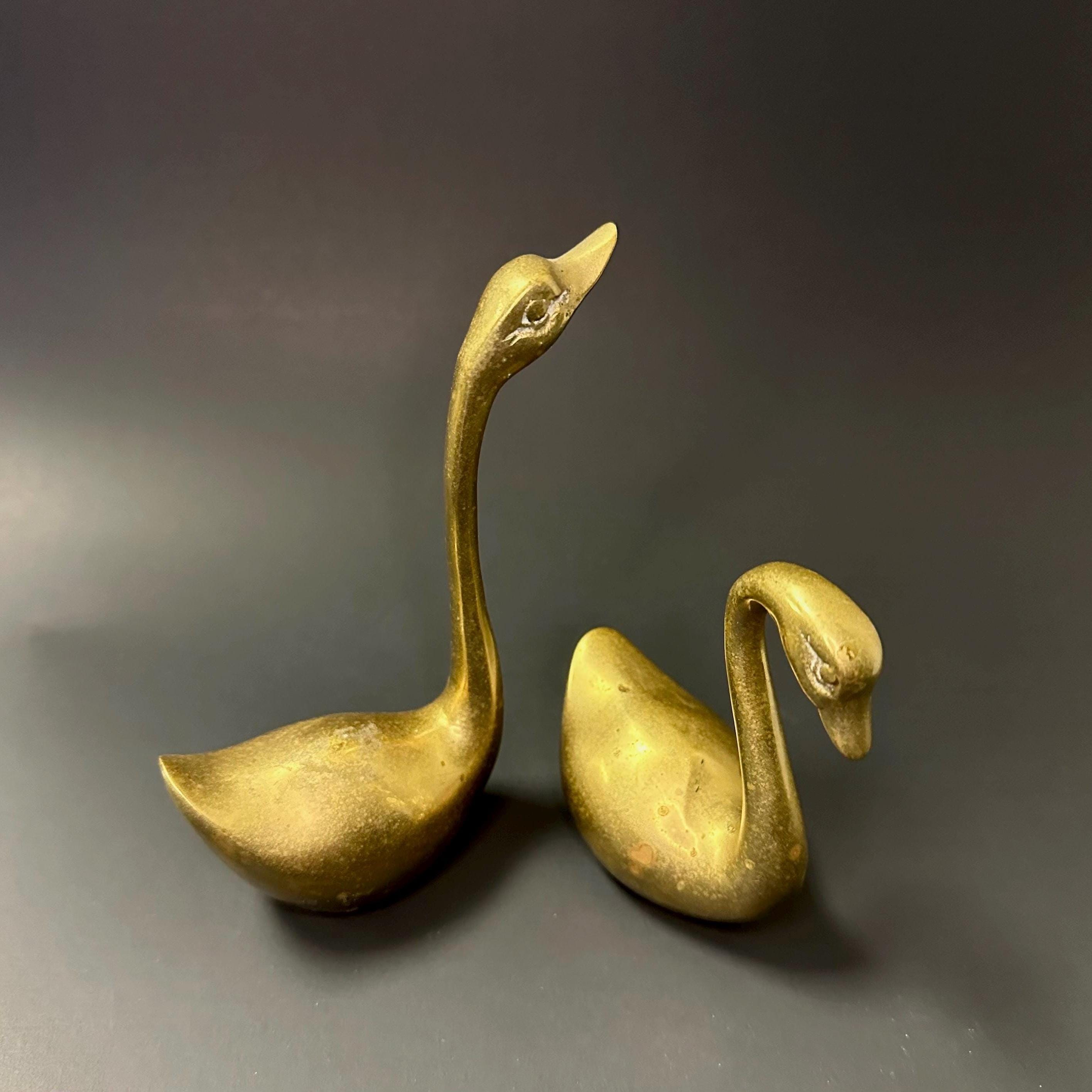 Pair of Solid Brass Swans, Made in Korea, Vintage Patina, Bird Lover ...