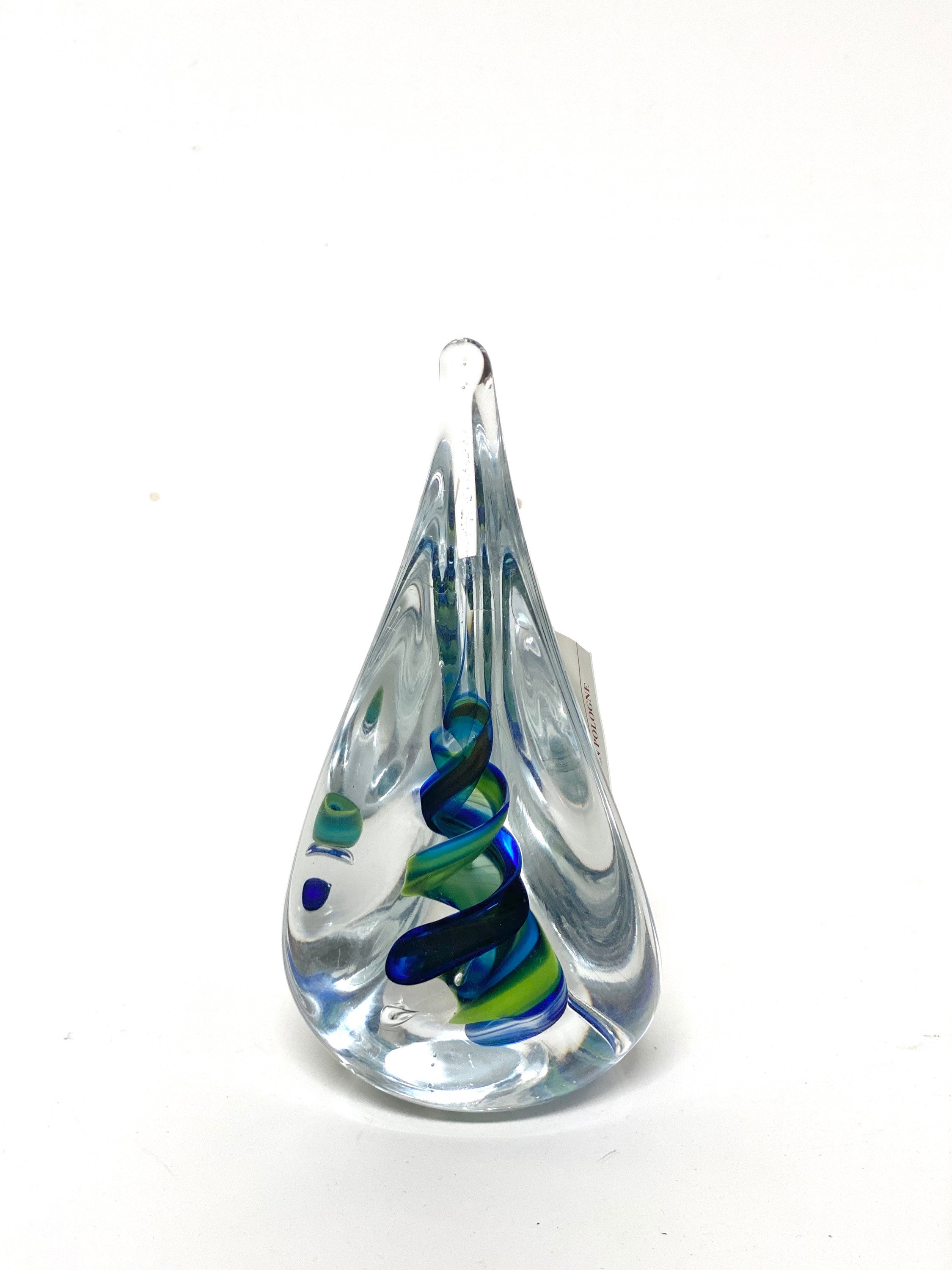 Crystal Glass Paperweight, Made in Poland, Blue and Green Swirl Design ...
