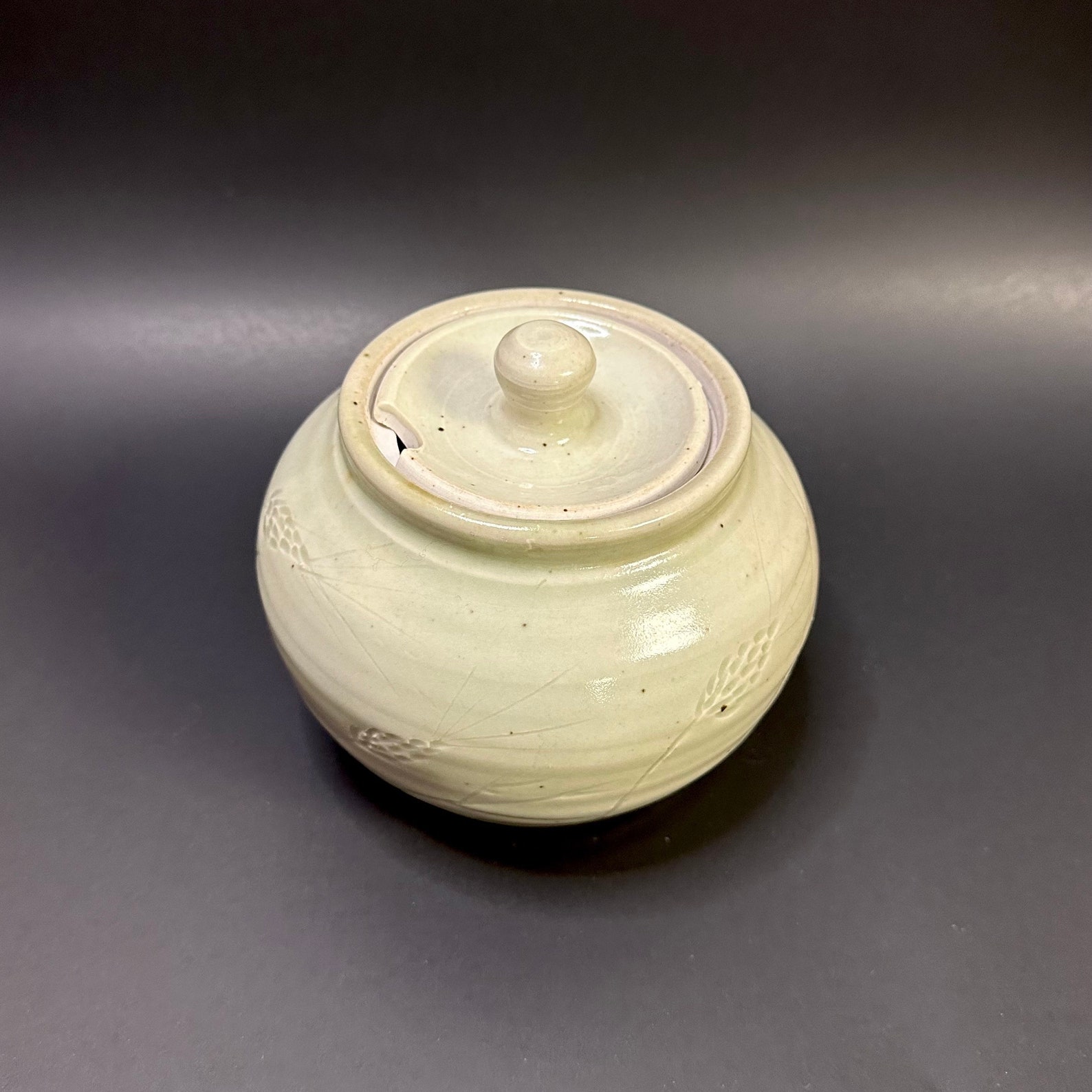 Vintage Bean Pot With a Lid and a Maker’s Mark, Light Sage Green With ...