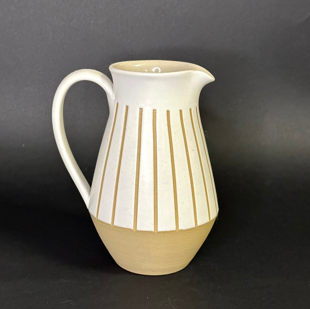 Small Denby Stoneware Pitcher, Gourmet Line, Stripe Pattern, White ...