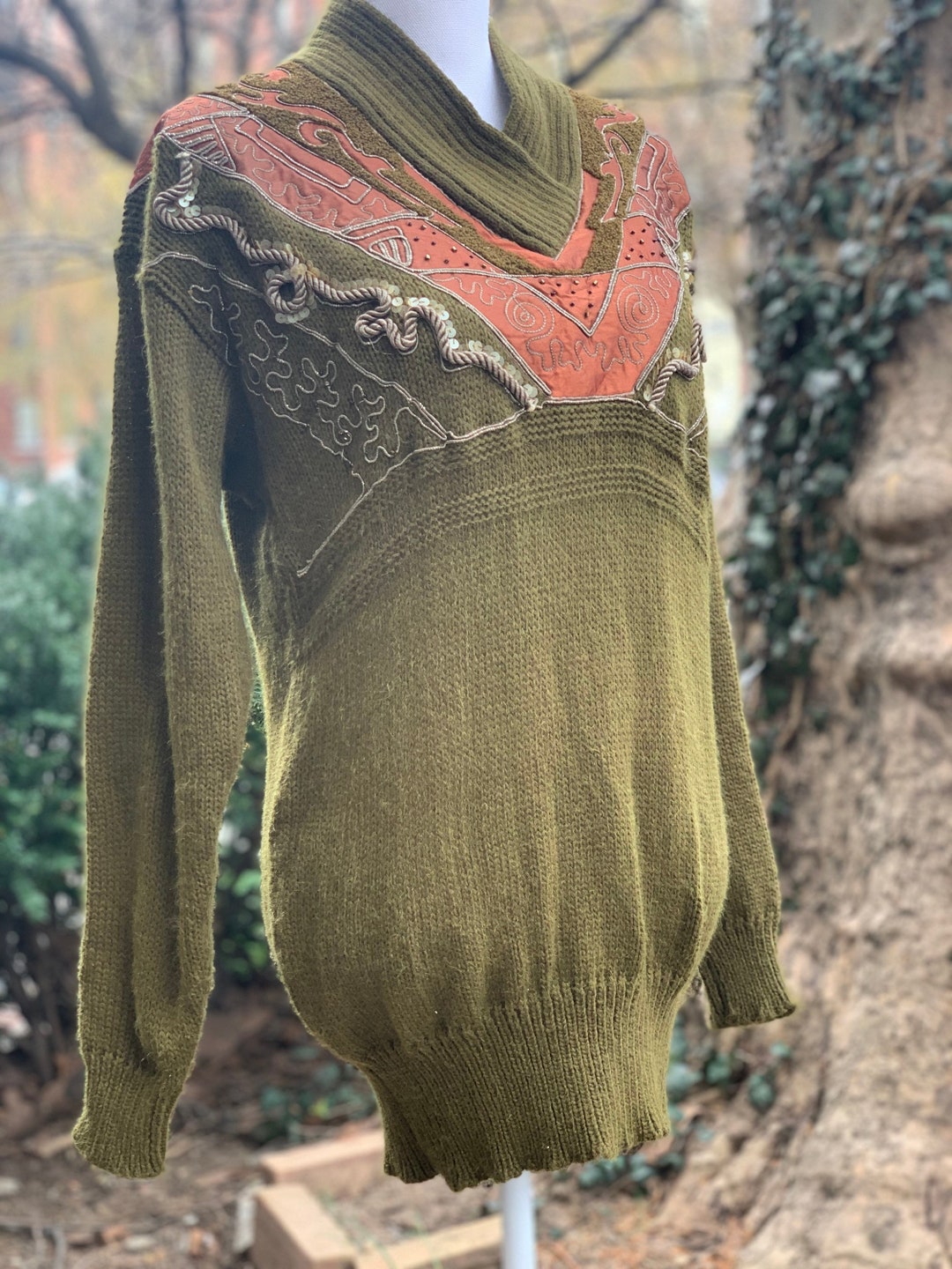 Vintage 80's, Curve Hugging Statement Sweater With Ribbed Lapel ...