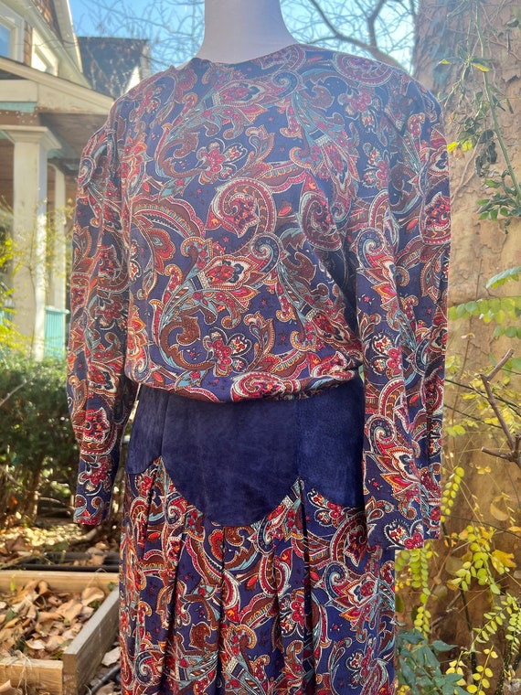 Vintage 80s Paisley Midi Dress with Button Back and … - Gem