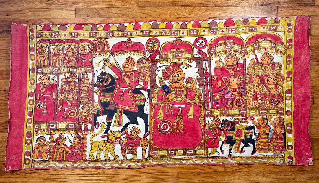 Vintage Pabuji Ki Phad Painting on Canvas From India 58" X 28" "the ...