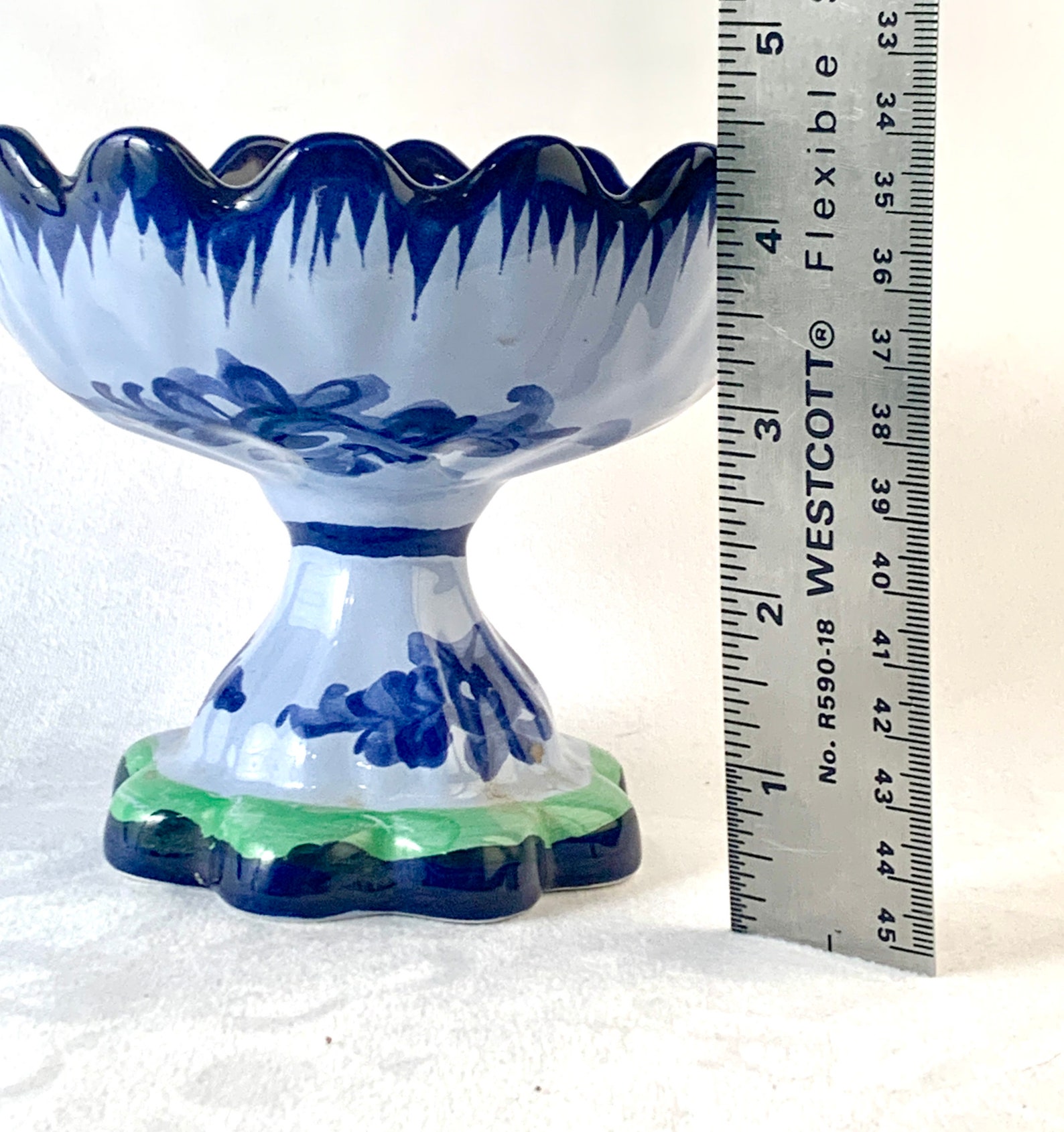 Vintage Vestal Floral Portuguese Blue Ceramic Painted Footed Bowl Dish ...