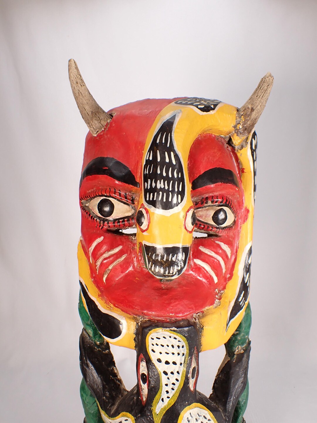 Large Vintage Mexican Devil Mask W Snake - 21" Tall - Bizarre Demon ...