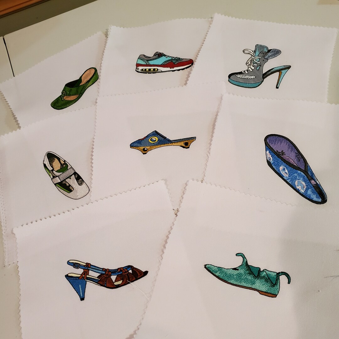 Bundley of Embroidered Shoe Designs, Shoe Designs on Fabric, Machine ...