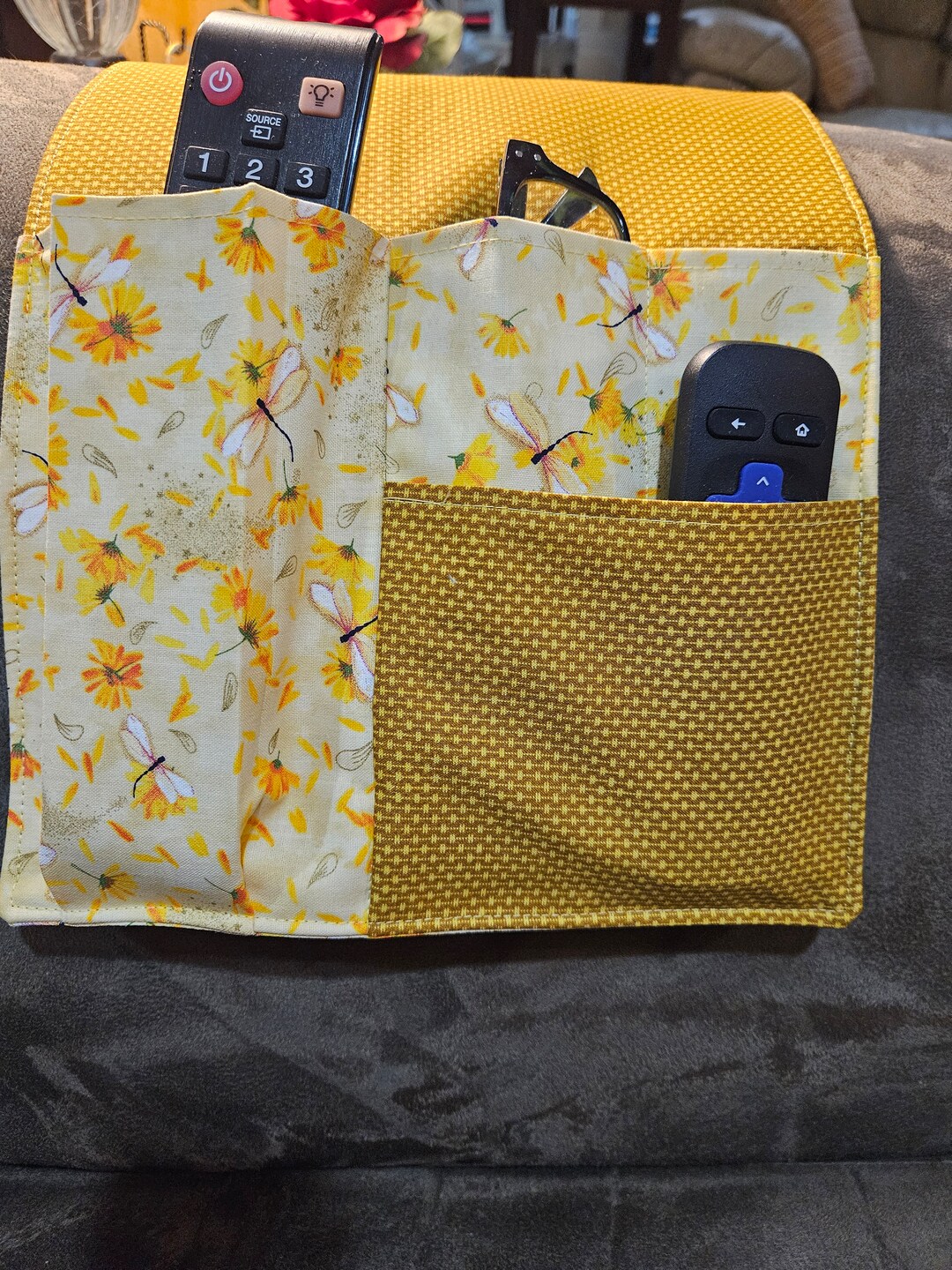 Sofa or Chair Arm Caddy for Remote Control and Other Items Including a ...