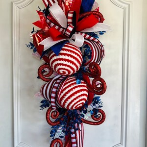 Patriotic Deco Mesh Swag USA Swag Geranium Swag Door Swag - Etsy
