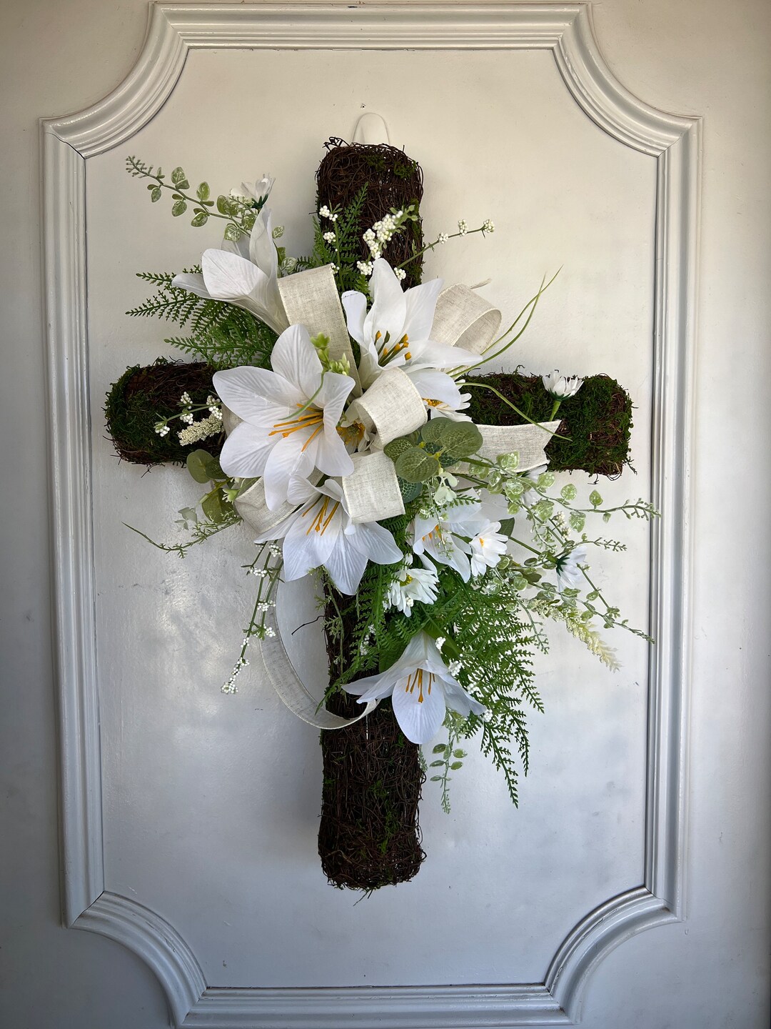 Everyday Cross, Moss Cross, Spring Wreath, Cross Wreath, Everyday ...
