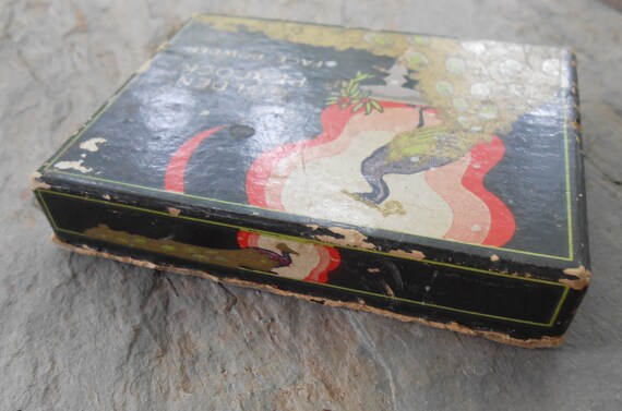 1920's Golden Peacock Face Powder Box - Gem