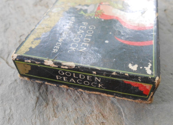 1920's Golden Peacock Face Powder Box - Gem