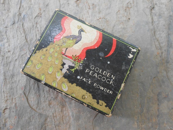 1920's Golden Peacock Face Powder Box - Gem