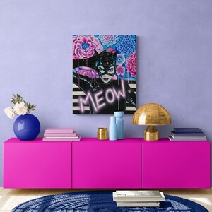 Catwoman Remix, Meow Neon Sign, Painting by Jame Rice, Fan Art, Wall ...