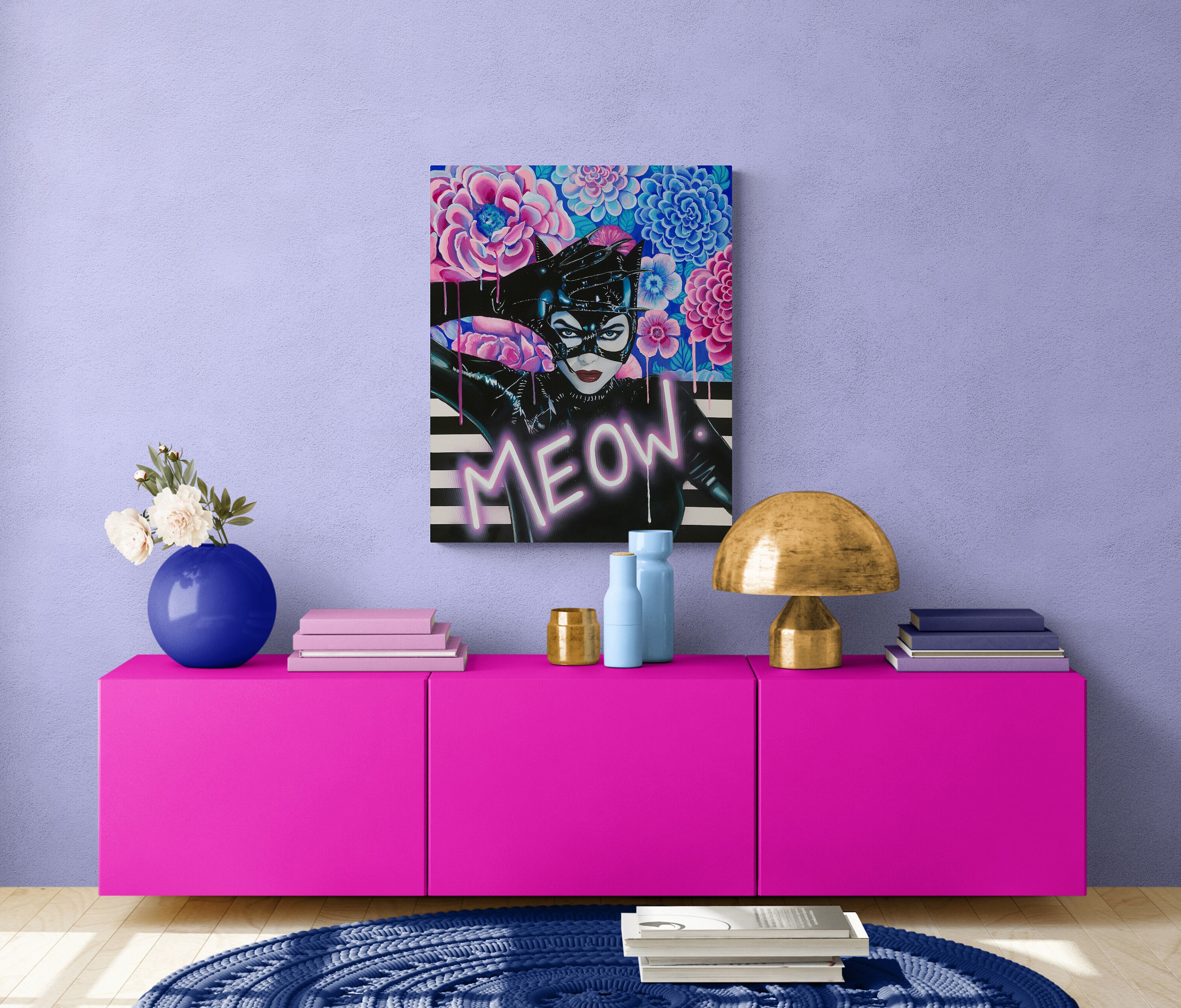 Catwoman Remix, Meow Neon Sign, Painting by Jame Rice, Fan Art, Wall ...
