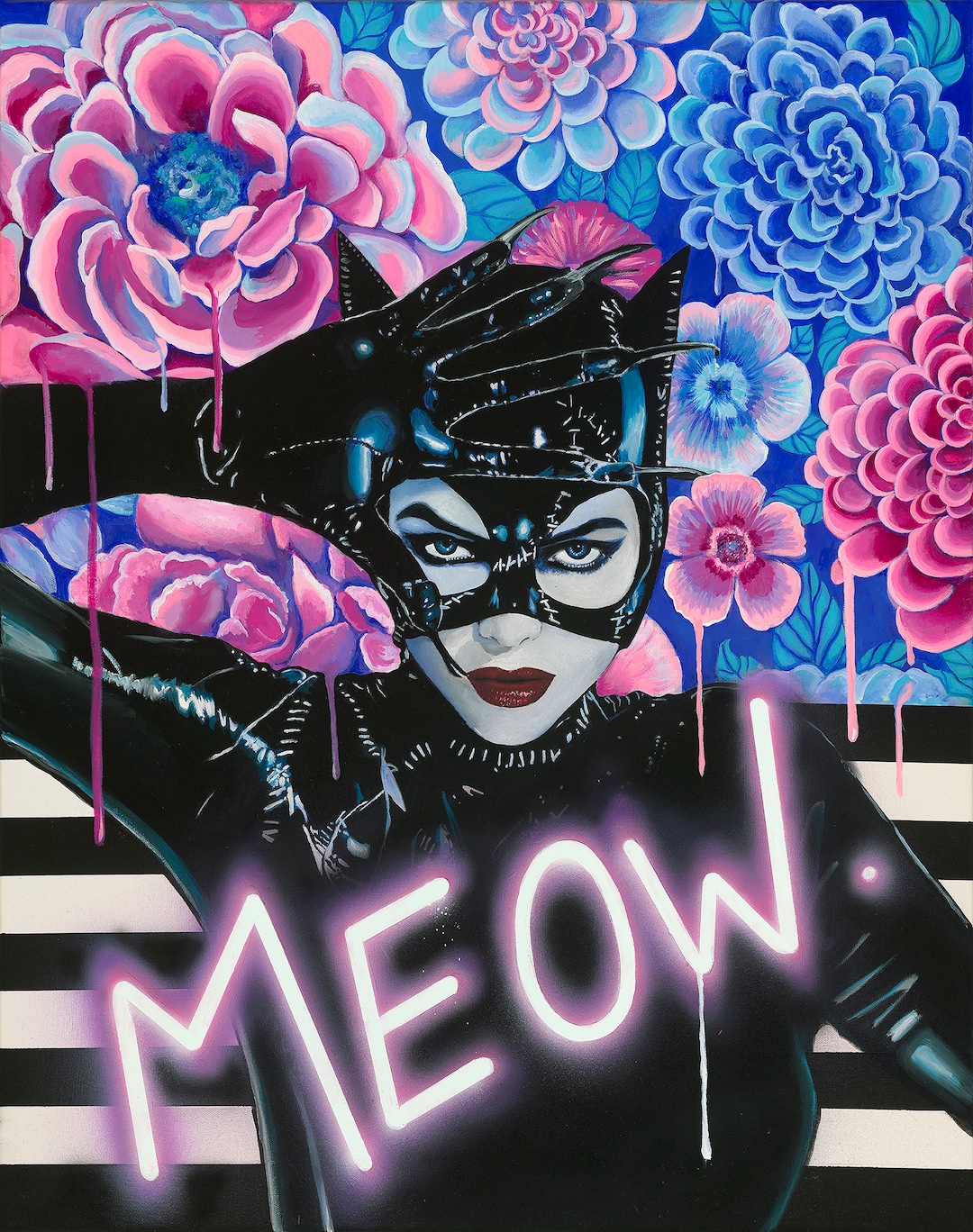 Catwoman Remix, Meow Neon Sign, Painting by Jame Rice, Fan Art, Wall ...