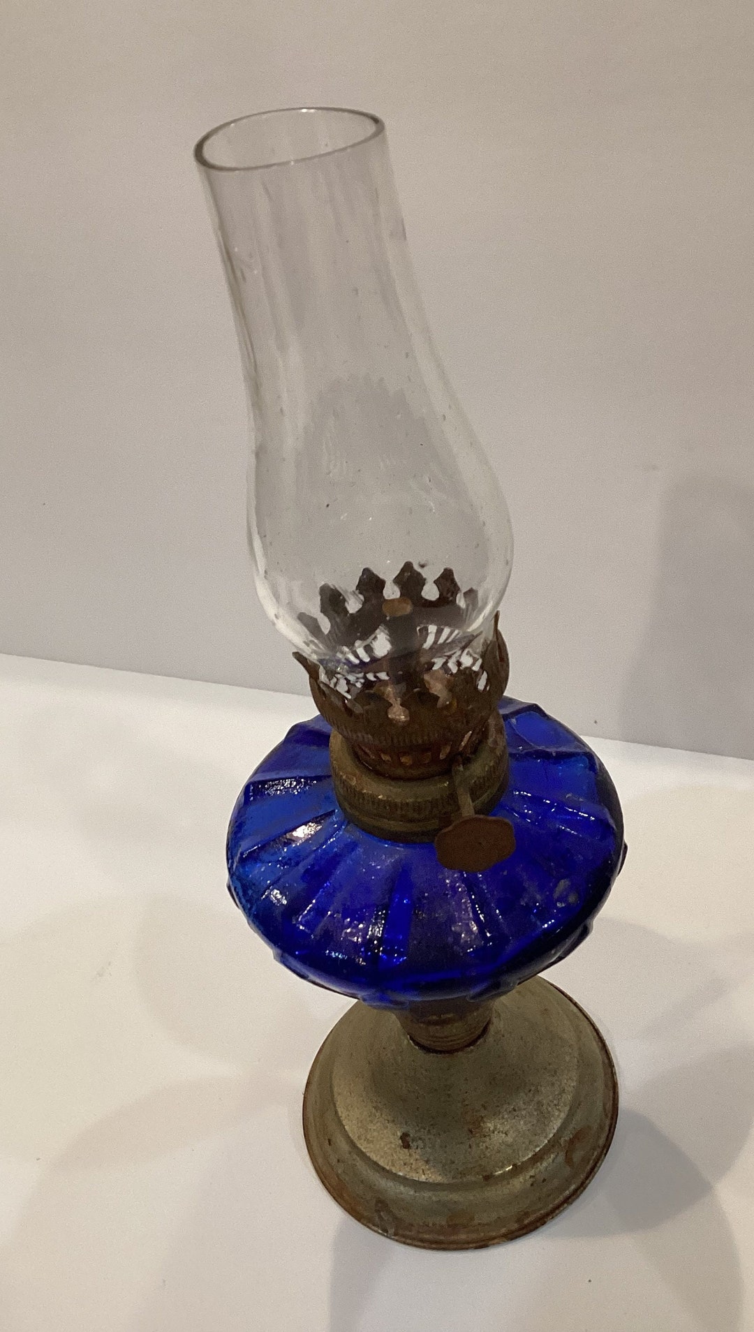 Vintage Small Cobalt Blue Oil Lamp - Etsy