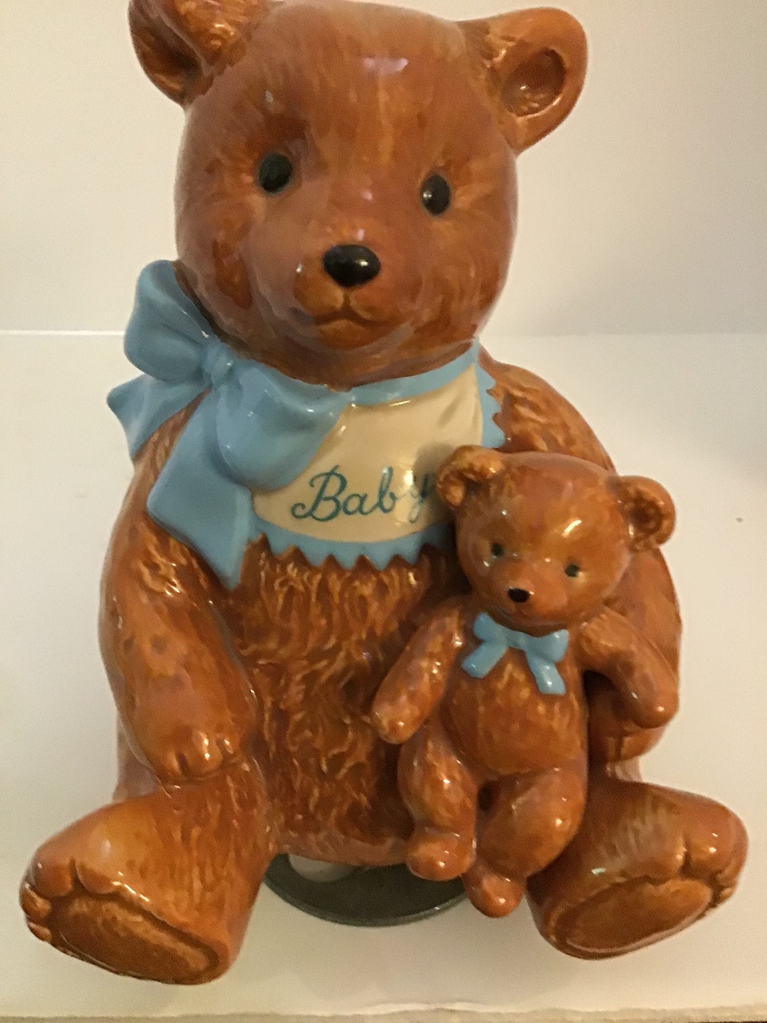 Rare Schmid Teddy Bear Music Box With Blue Ribbon With baby - Etsy