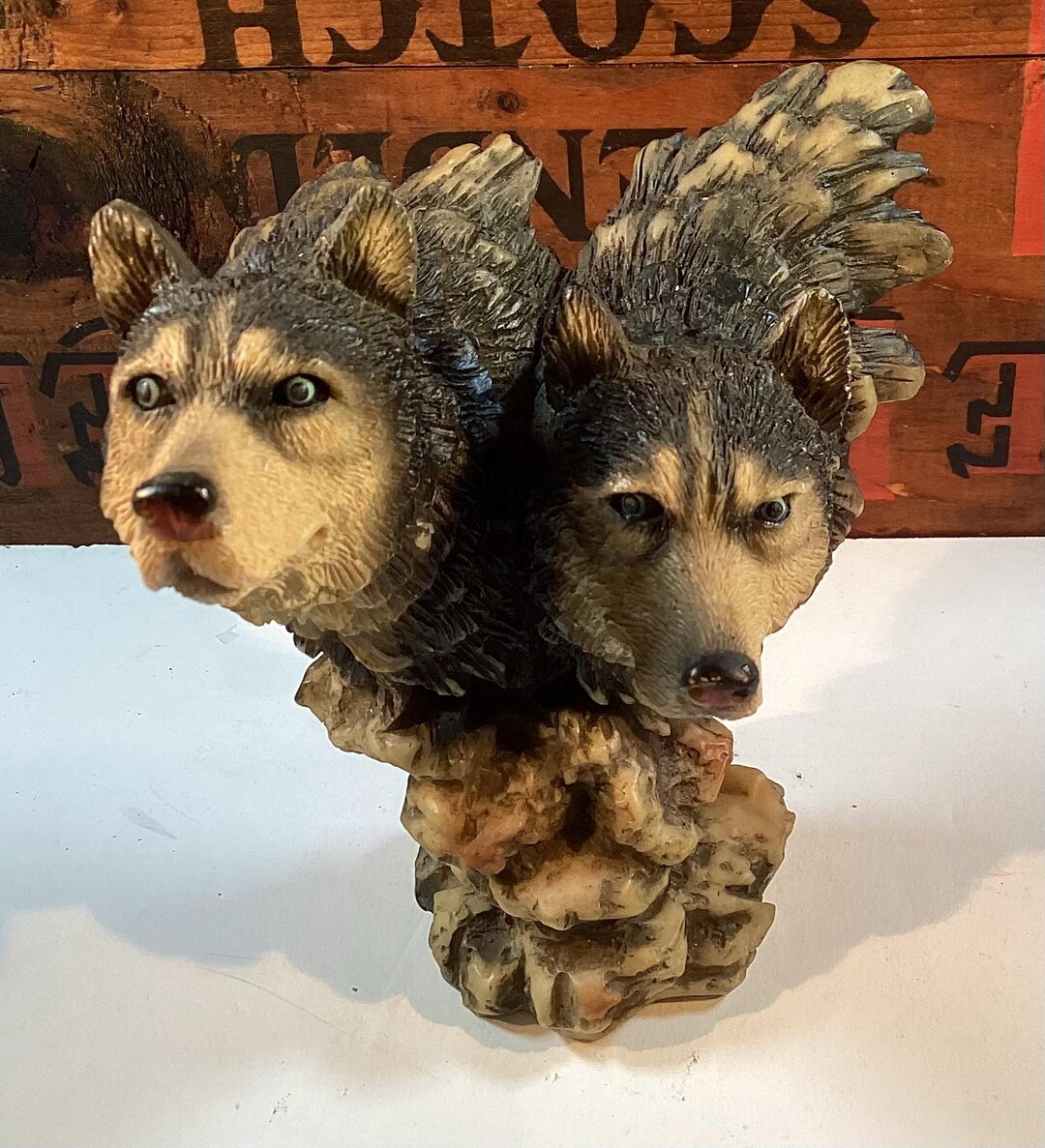 Resin Wolf Bust Figurine Featuring Two Wolf Heads - Etsy