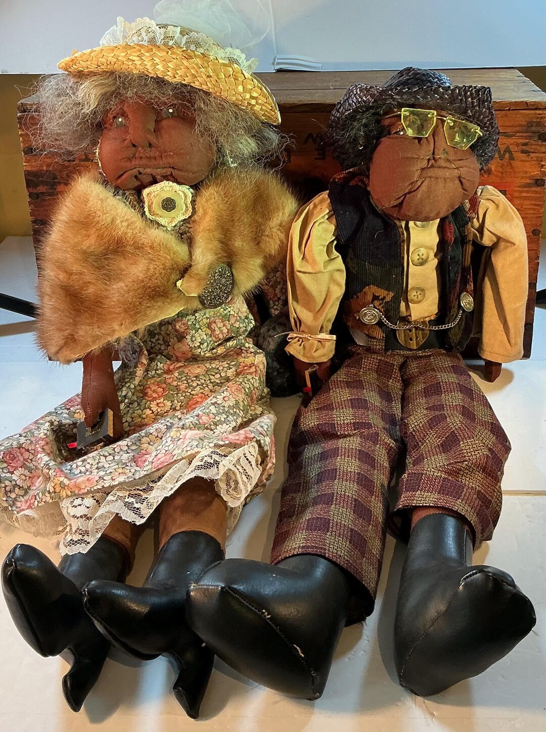 African American Folk Art Dolls - Hand Made - Husband & Wife Dressed ...