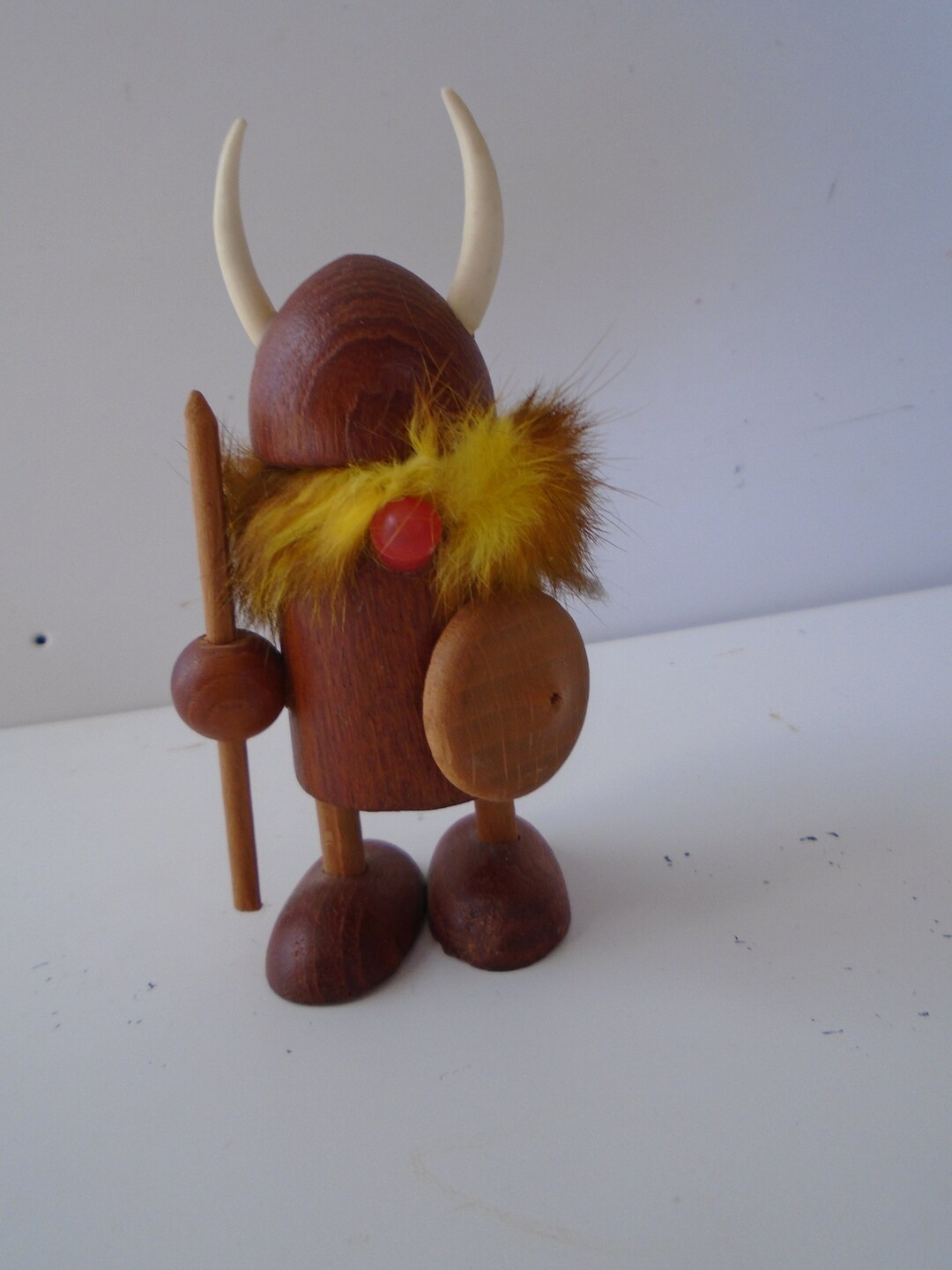 Vintage Small Teak Wood Scandinavian Viking Figurine With Shield ...