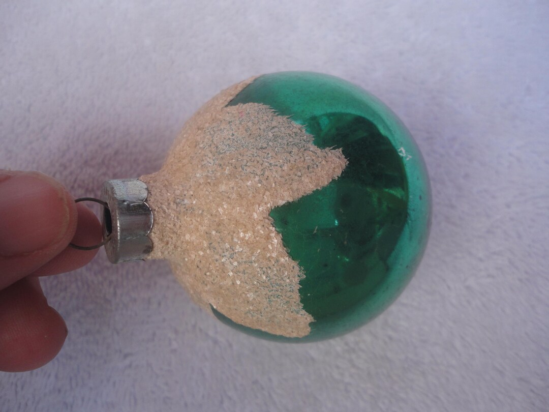 Vintage Green White Mica Mercury Glass Shiny Brite Snow Cap Christmas ...