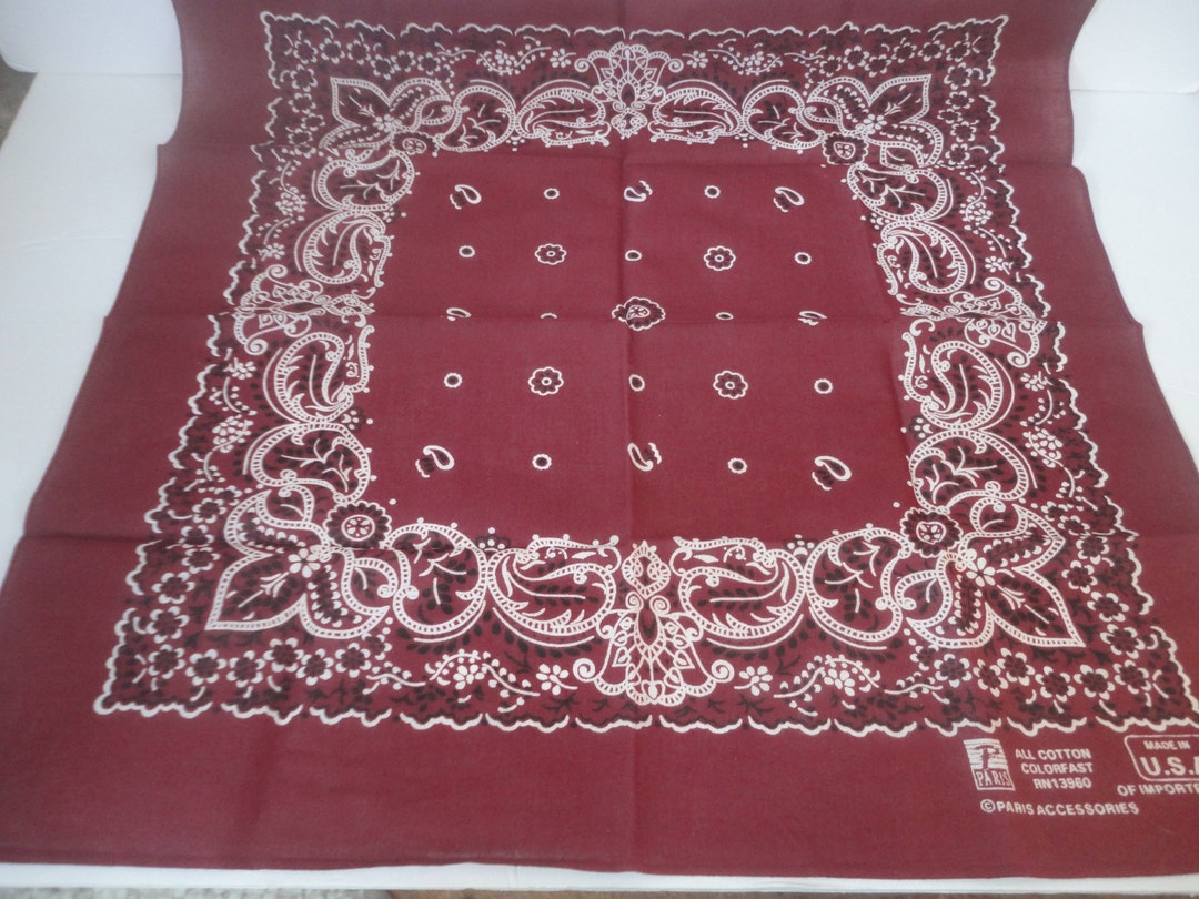 Vintage Brown All Cotton Made in USA Bandana, Brown Bandana, off White ...