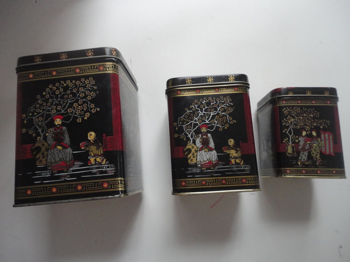 Vintage Asian Inspired Stackable Metal Tins Tins Oriental - Etsy