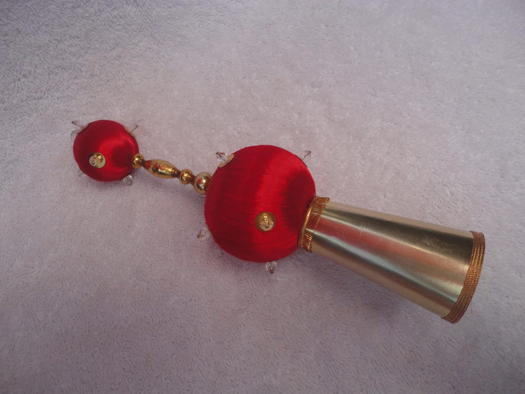 Vintage Red Gold Satin Balls Push Pins Gold Beads Christmas Tree Topper ...