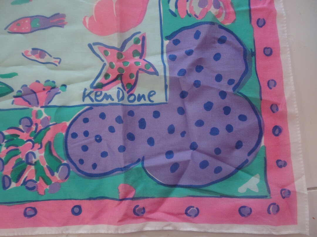 Vintage Cotton Barrier Reef Ken Done Scarf Made in Japan, Barrier Reef ...