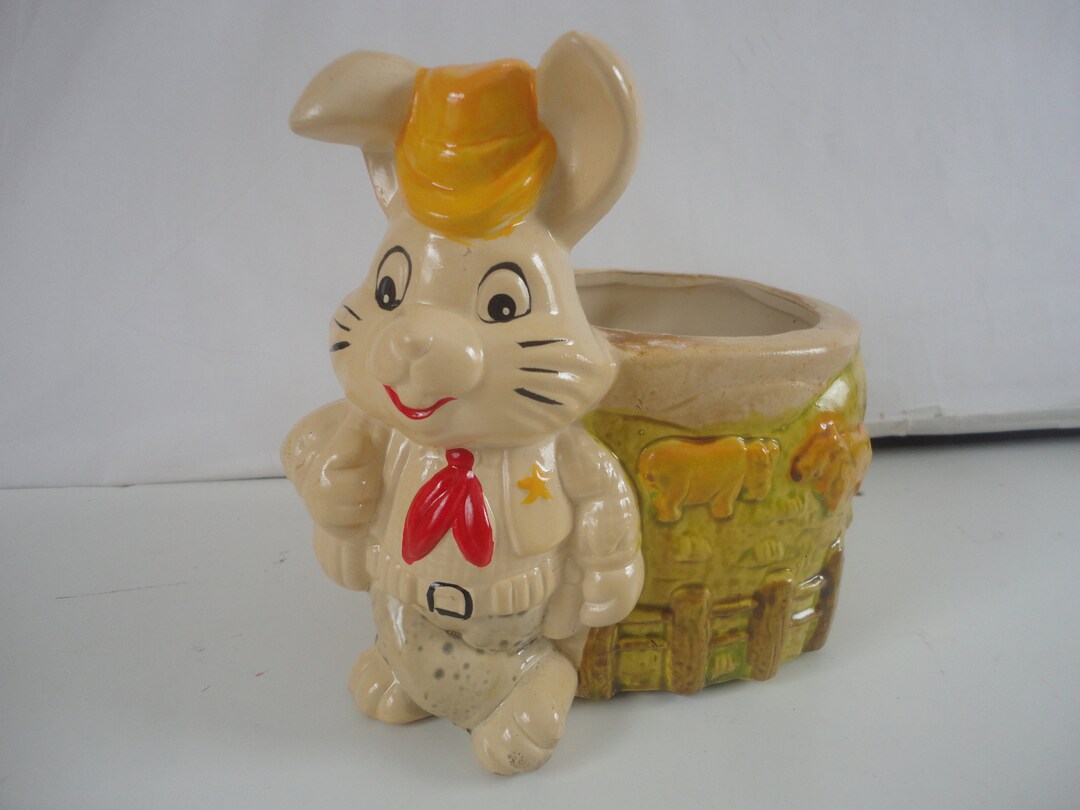 Vintage Ceramic Yellow Beige Sheriff Easter Bunny Planter, Easter ...