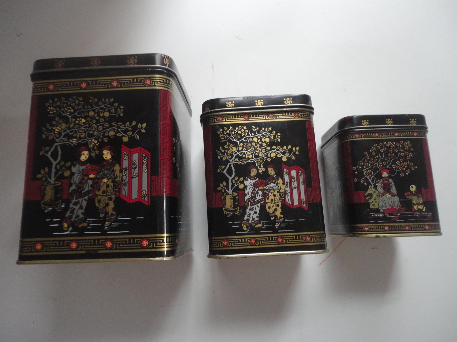 Vintage Asian Inspired Stackable Metal Tins Tins Oriental - Etsy